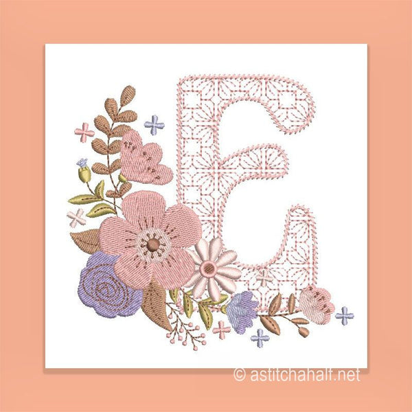 Autumn and Lace Monogram Monogram E - aStitch aHalf