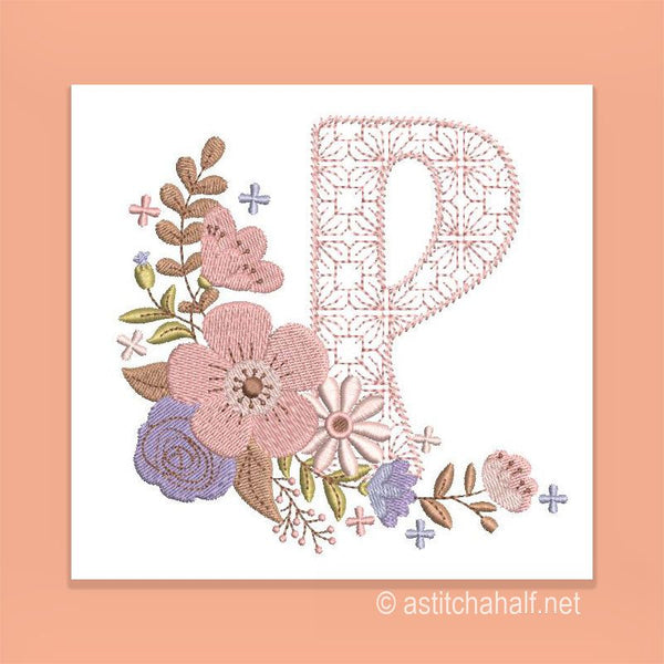 Autumn and Lace Monogram Monogram P - aStitch aHalf