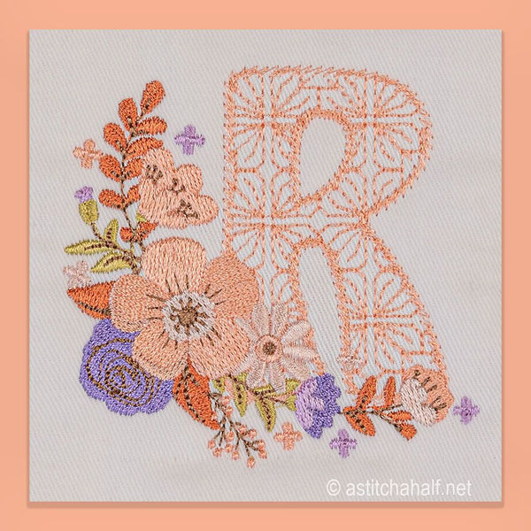 Autumn and Lace Monogram Monogram R - aStitch aHalf