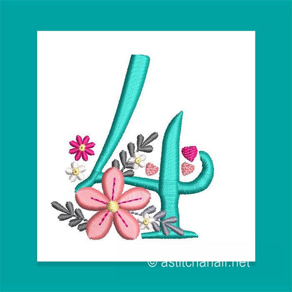 Petals Petit Monogram Number 4 - aStitch aHalf