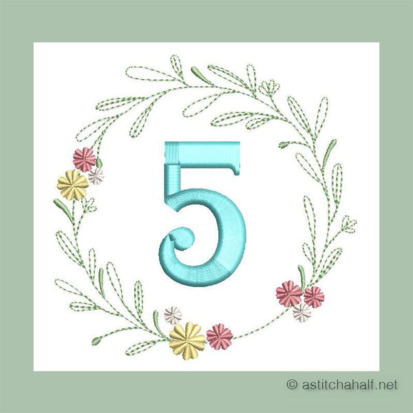 Botanic Crescendo Monogram Number 5 - aStitch aHalf