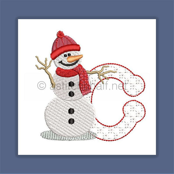 Snowflakes and Snowmen Monogram Letter C - aStitch aHalf
