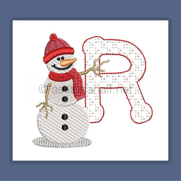 Snowflakes and Snowmen Monogram Letter R - aStitch aHalf