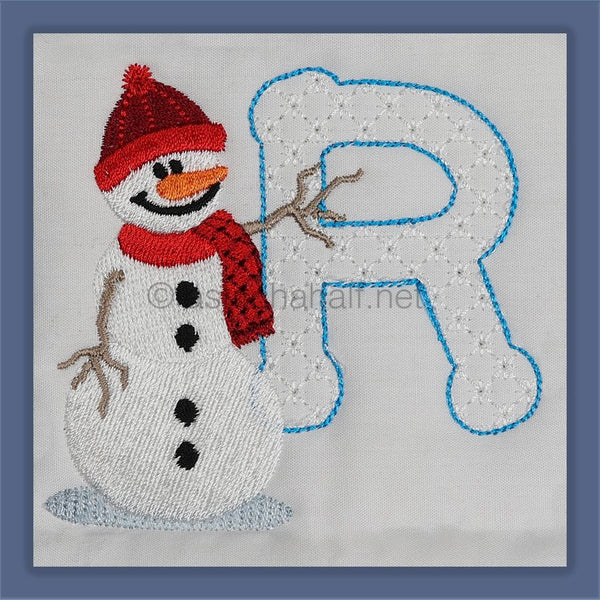 Snowflakes and Snowmen Monogram Letter R - aStitch aHalf