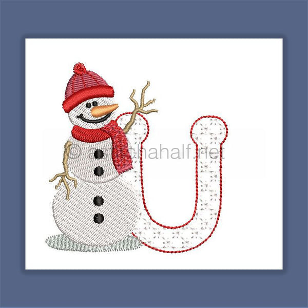 Snowflakes and Snowmen Monogram Letter U - aStitch aHalf