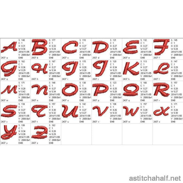 Font Karin Script capital letters - aStitch aHalf